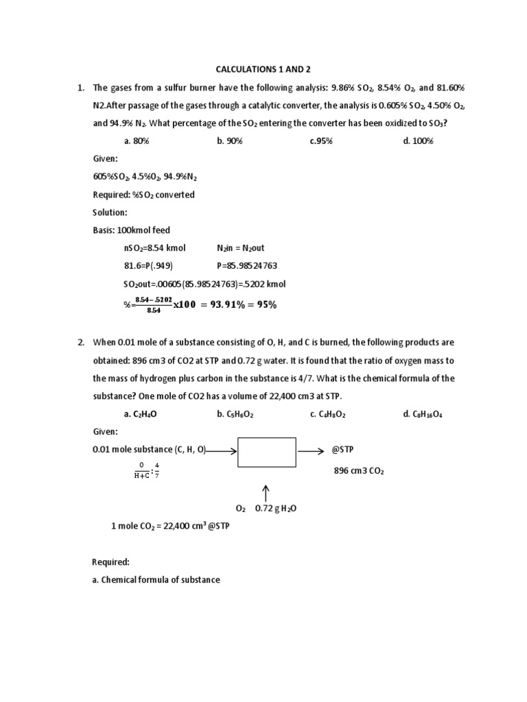 Sulfur and Combustion Gas Calculations | PDF | Mole (Unit) | Sulfur Dioxide
