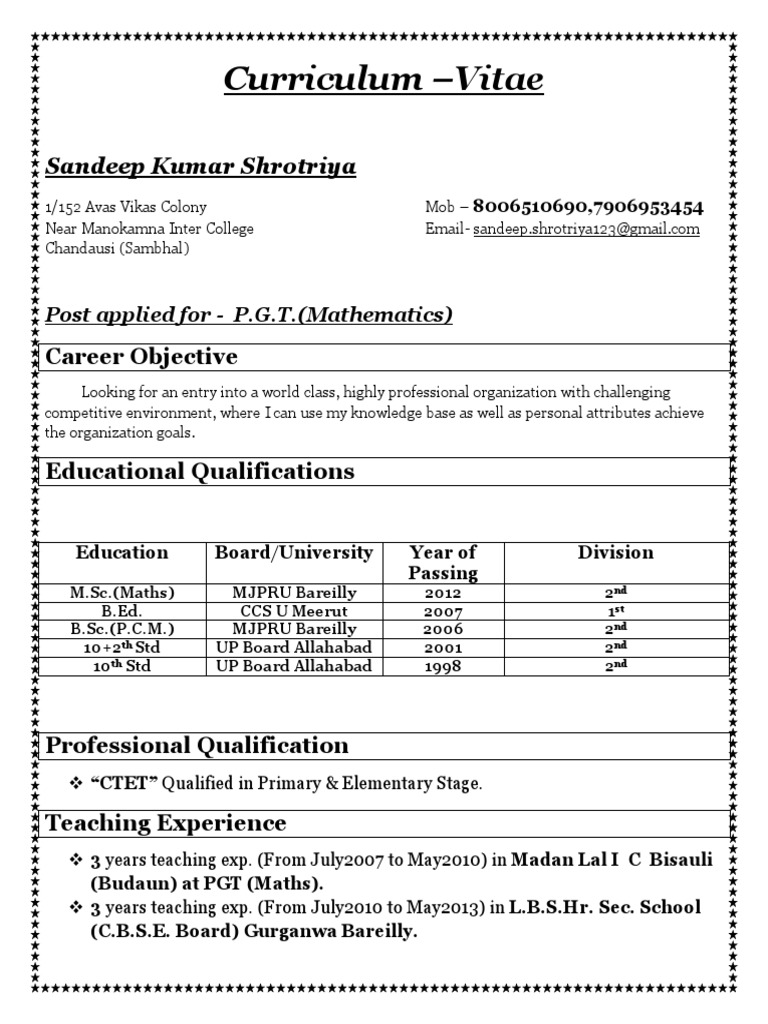 Curriculum - Vitae: Sandeep Kumar Shrotriya | PDF | Behavior Modification | Change