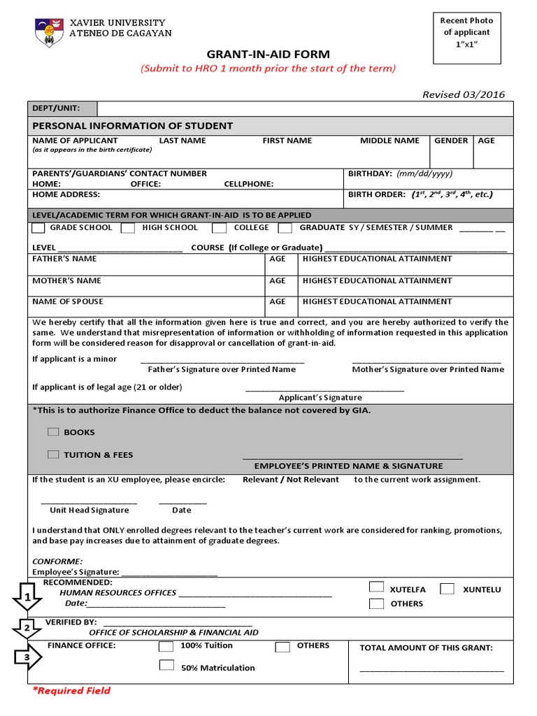 Grant-In-Aid Form: (Submit To HRO 1 Month Prior The Start of The Term ...