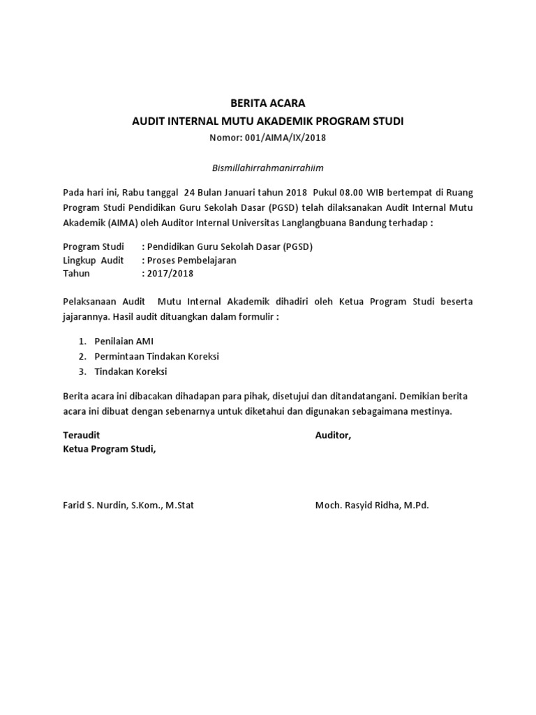 Berita Acara Audit Dan Formulir Mutu - Riset