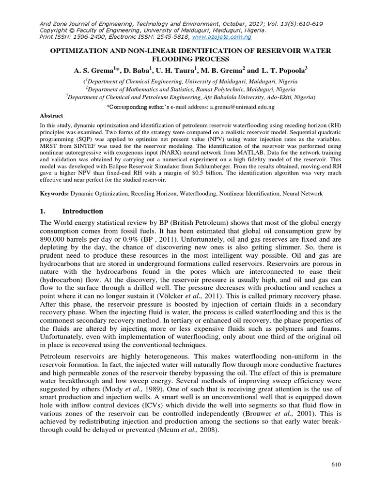 Optimization and Non-Linear Identification of Reservoir Water Flooding ...