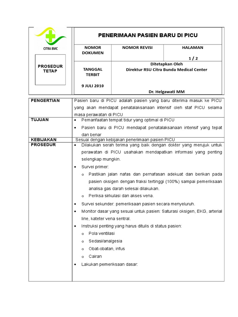 Sop Picu | PDF | Pengembangan Diri | Kesehatan Holistik