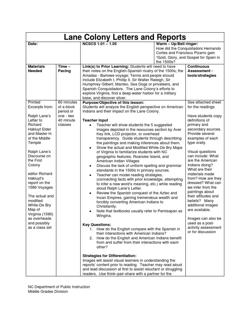 Lane Colony Letters and Reports | PDF | Roanoke Colony