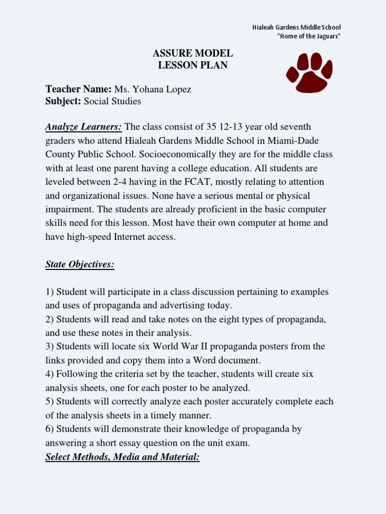Assure Model Lesson Plan | Download Free PDF | Poster | Propaganda