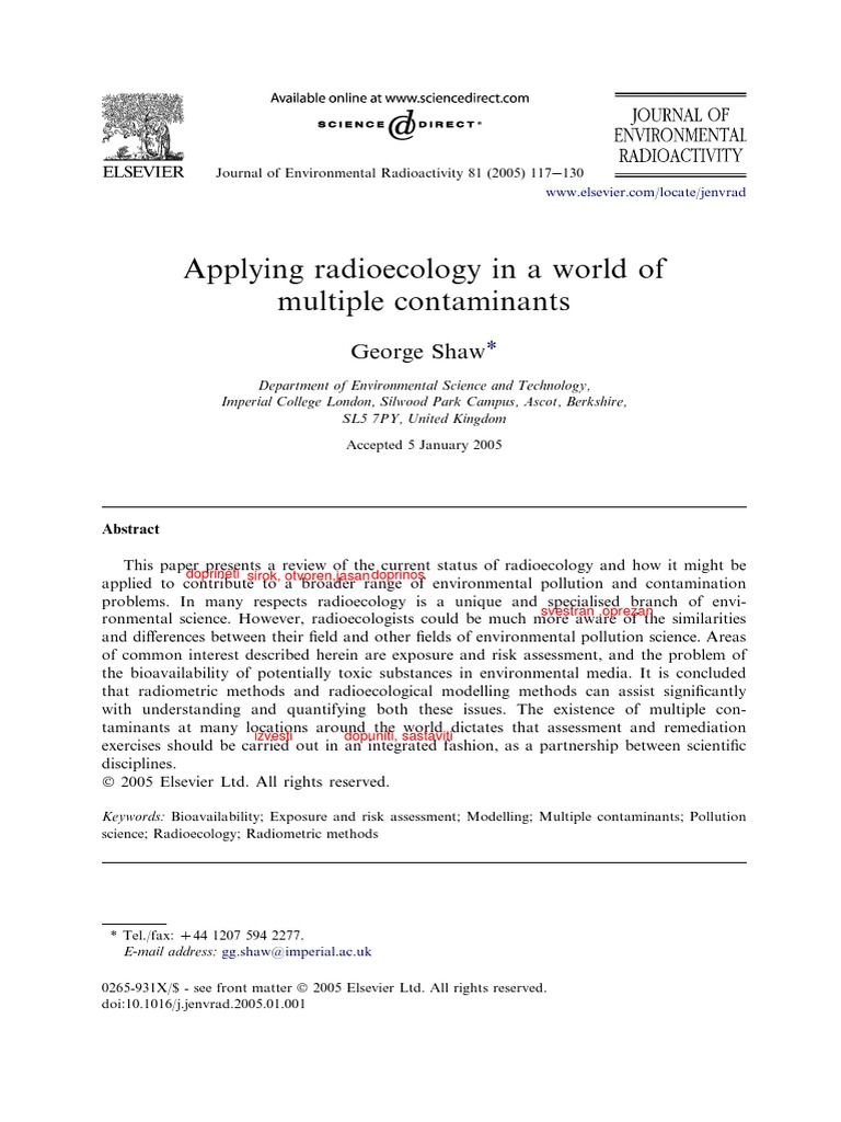 Applying Radioecology | Download Free PDF | Radioactive Contamination ...
