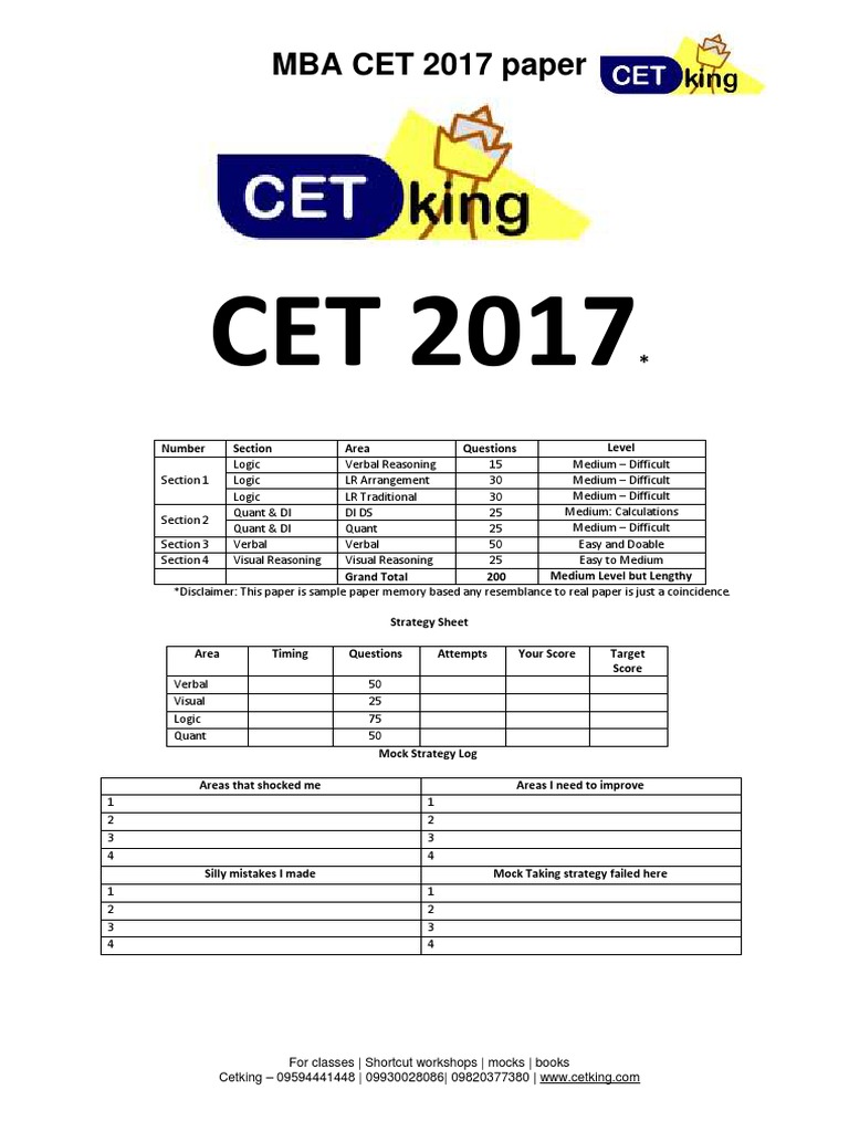 MBA CET 2017 Question Paper MAH MBA MMS DTE With Solution PDF ...
