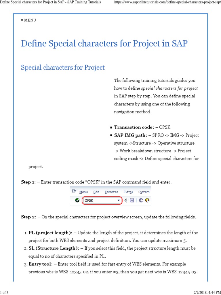 Define Special Characters For Project in SAP | PDF | Enterprise ...