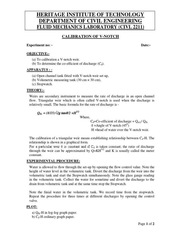 V Notch | PDF | Calibration | Volume