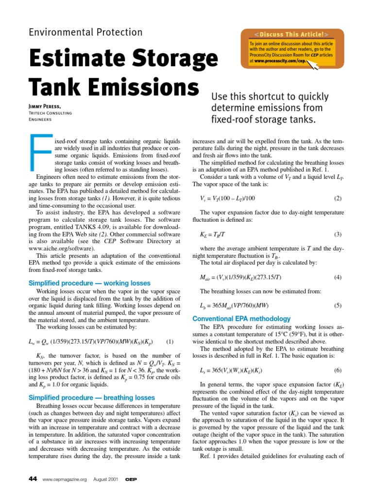 Estimate Storage Tank Emissions PDF | PDF | Vapor | Breathing
