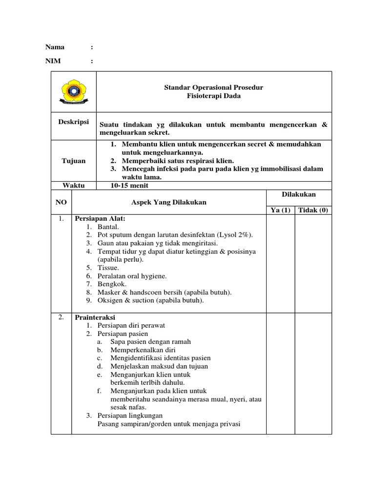 SOP Fisioterapi Dada: Prosedur & Tujuan | PDF | Kesehatan Holistik ...