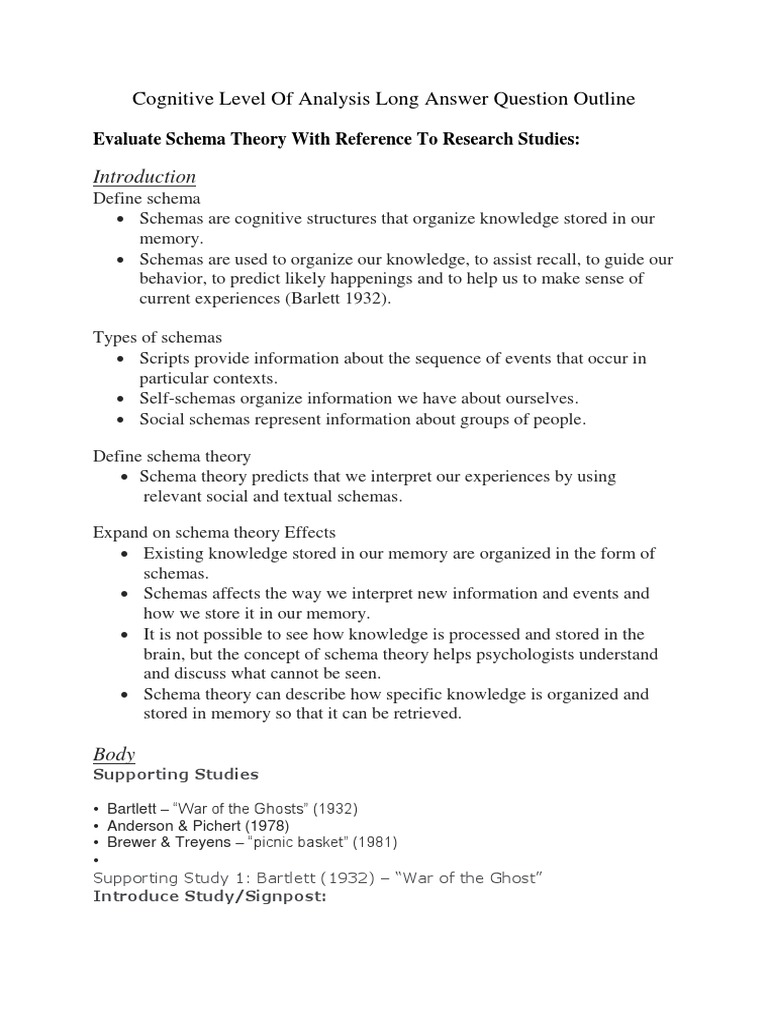 Cognitive Level of Analysis Long Answer Question Outline | Download ...