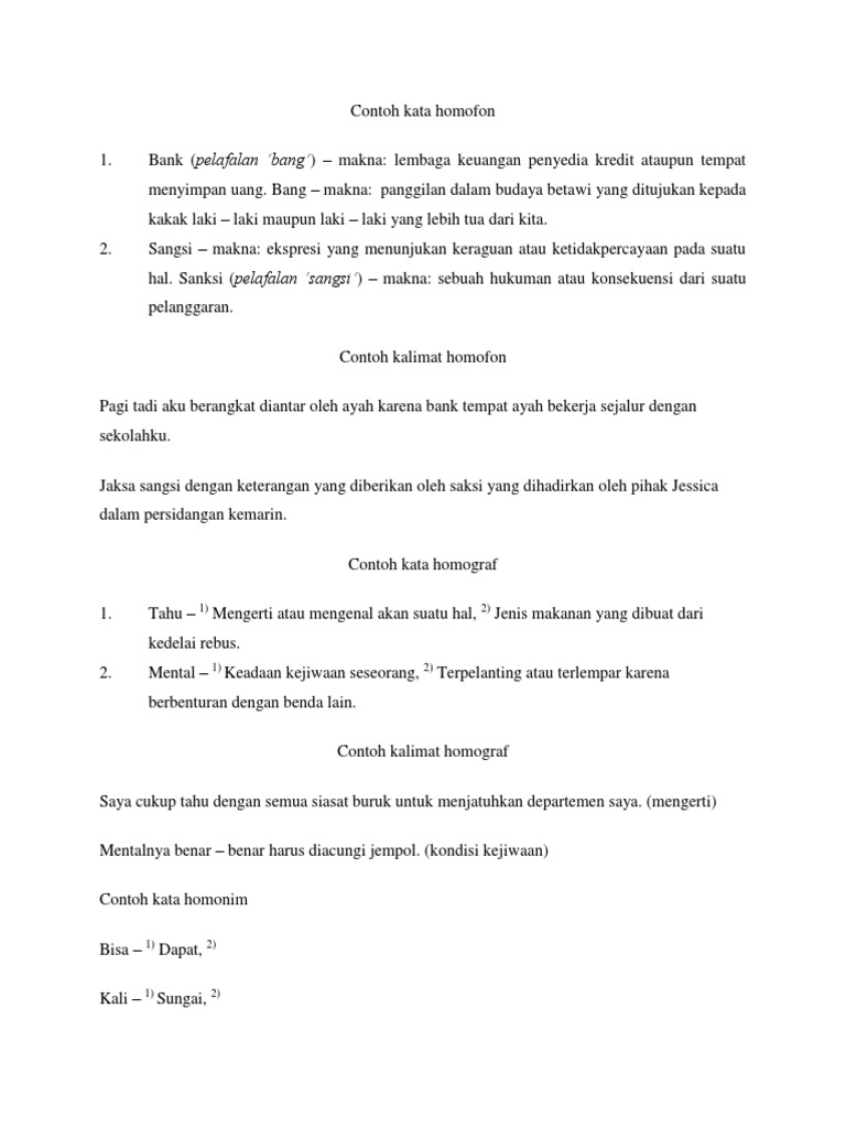 Contoh Kalimat Homofon | PDF