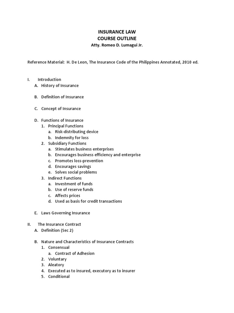 Insurance Law Course Outline | PDF | Liability Insurance | Insurance