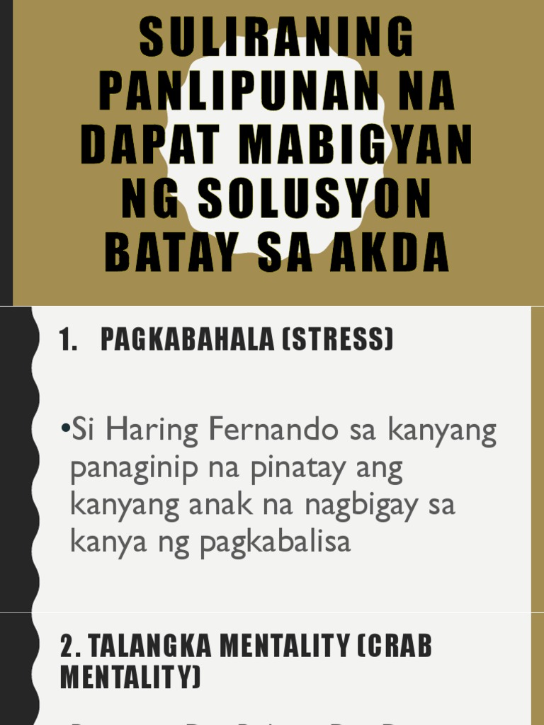 Suliraning Panlipunan Na Dapat Mabigyan NG Solusyon Batay | PDF
