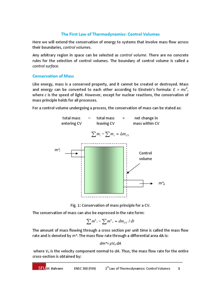 First Law of Thermodynamics - Control Volumes | PDF | Fluid Dynamics ...