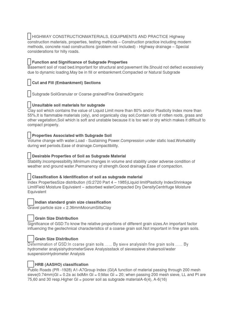 Subgrade Soil Properties and Classification | PDF | Construction ...