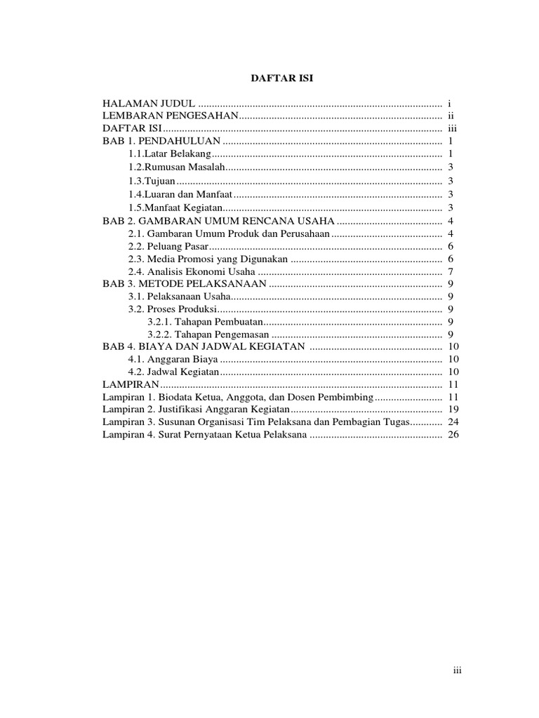 Format Daftar Isi PKM | PDF