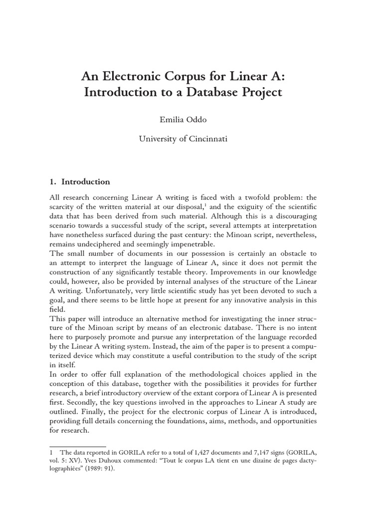 Emilia Oddo - An Electronic Corpus For Linear A | PDF | Writing ...
