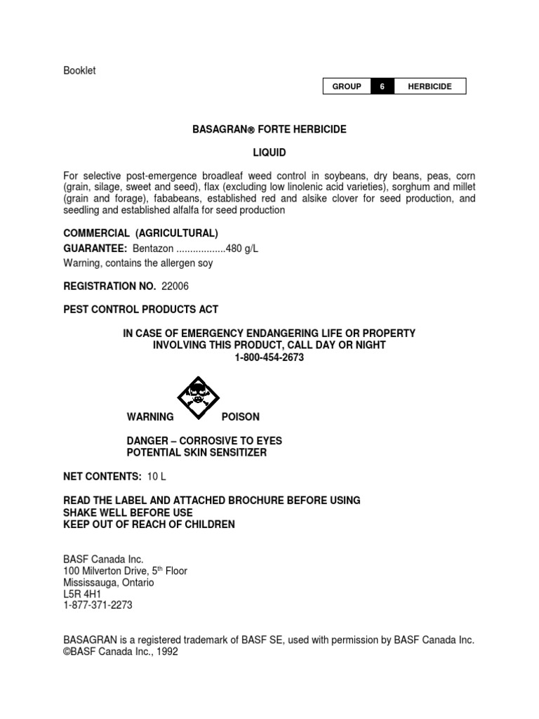 Basagran Forte Label | PDF | Herbicide | Weed