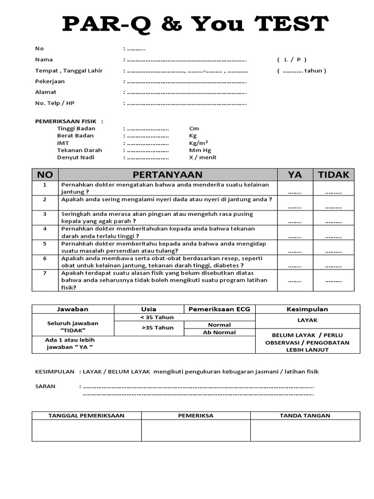 Form PAR-Q TEST | PDF