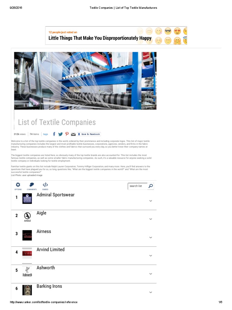 Textile Companies - List of Top Textile Manufacturers | PDF | Textiles ...