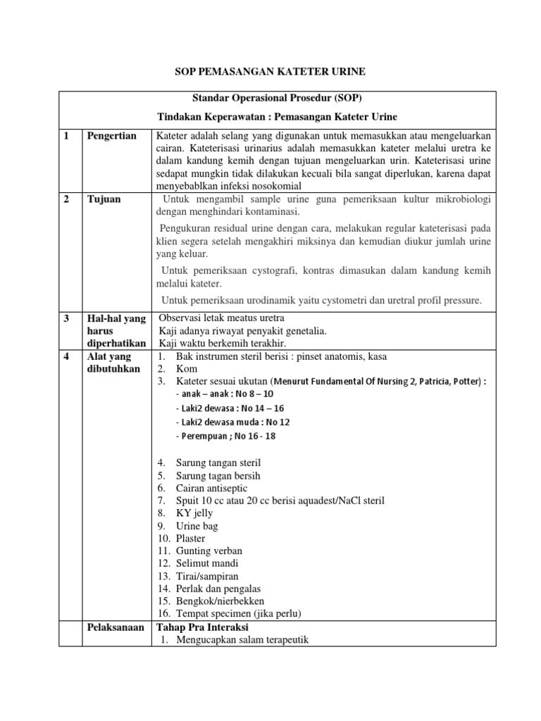 Sop Pemasangan Kateter Urine | PDF