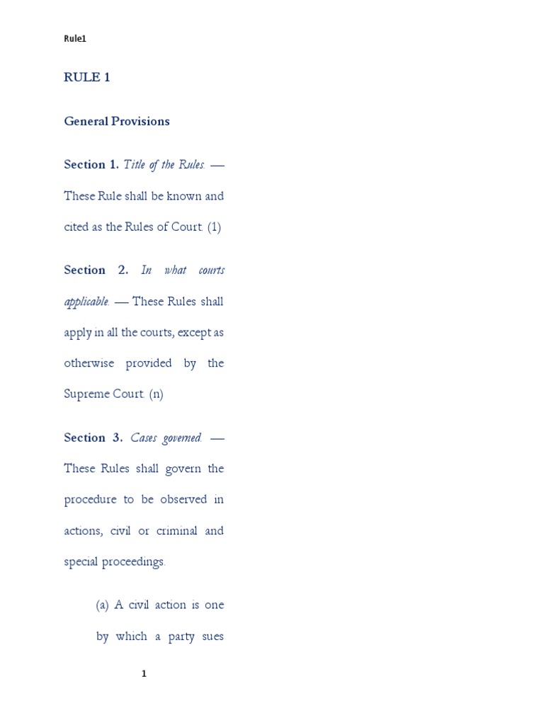 Rule 1 General Provisions Section 1. Title of The Rules. - : Applicable ...