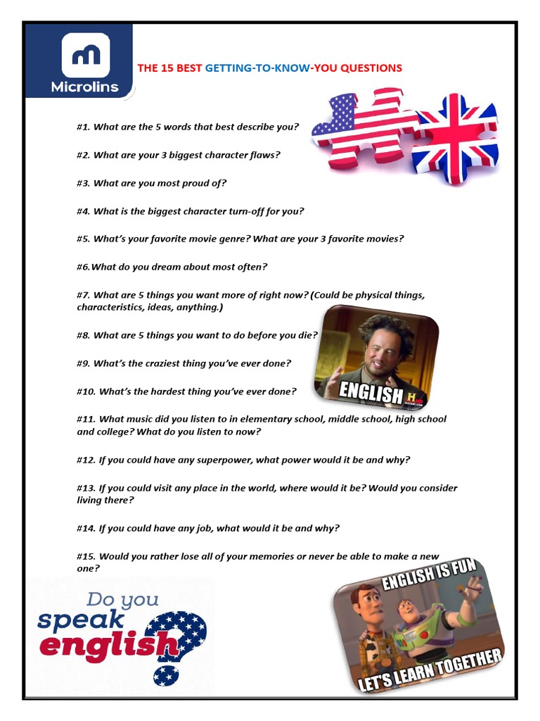 The 15 Best - You Questions: Getting-To-Know | PDF
