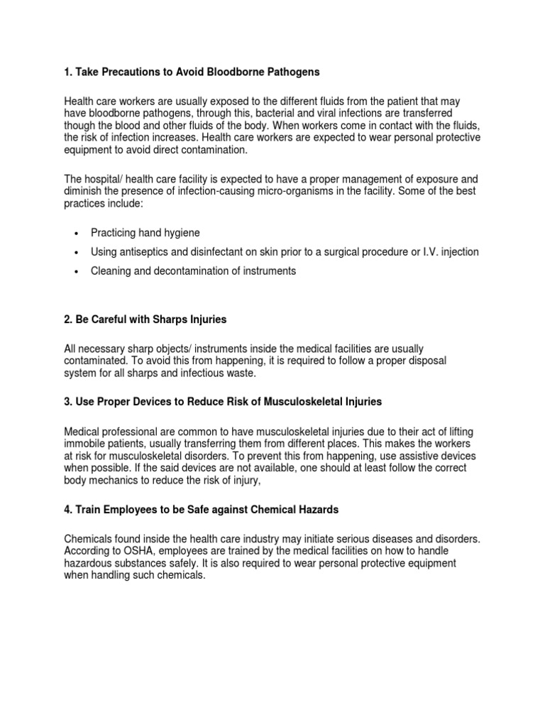 Take Precautions To Avoid Bloodborne Pathogens | PDF | Health ...