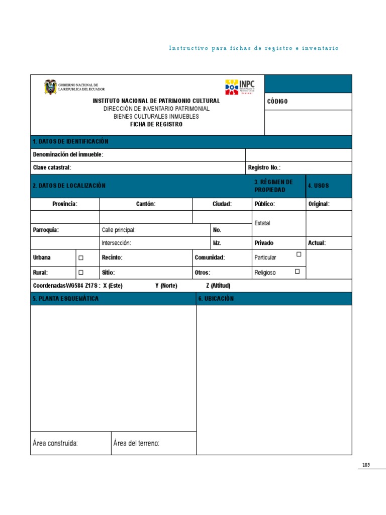 Ficha Registro Instructivo Inmueble | PDF | Medios de arte | Diseño arquitectonico
