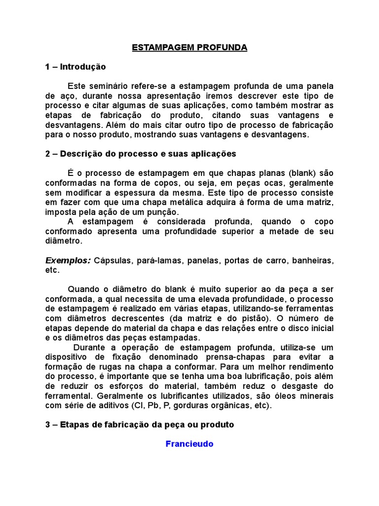 Estampagem Profunda | PDF | Metais | Materiais