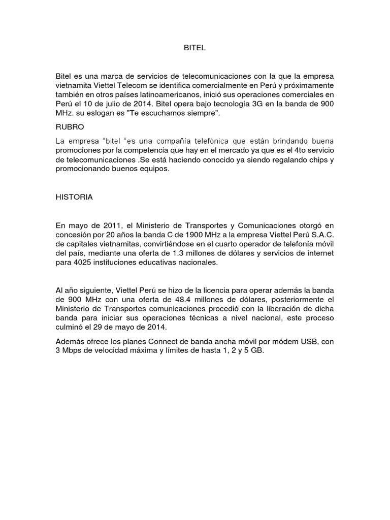 Bitel: Historia y Origen en Perú | PDF