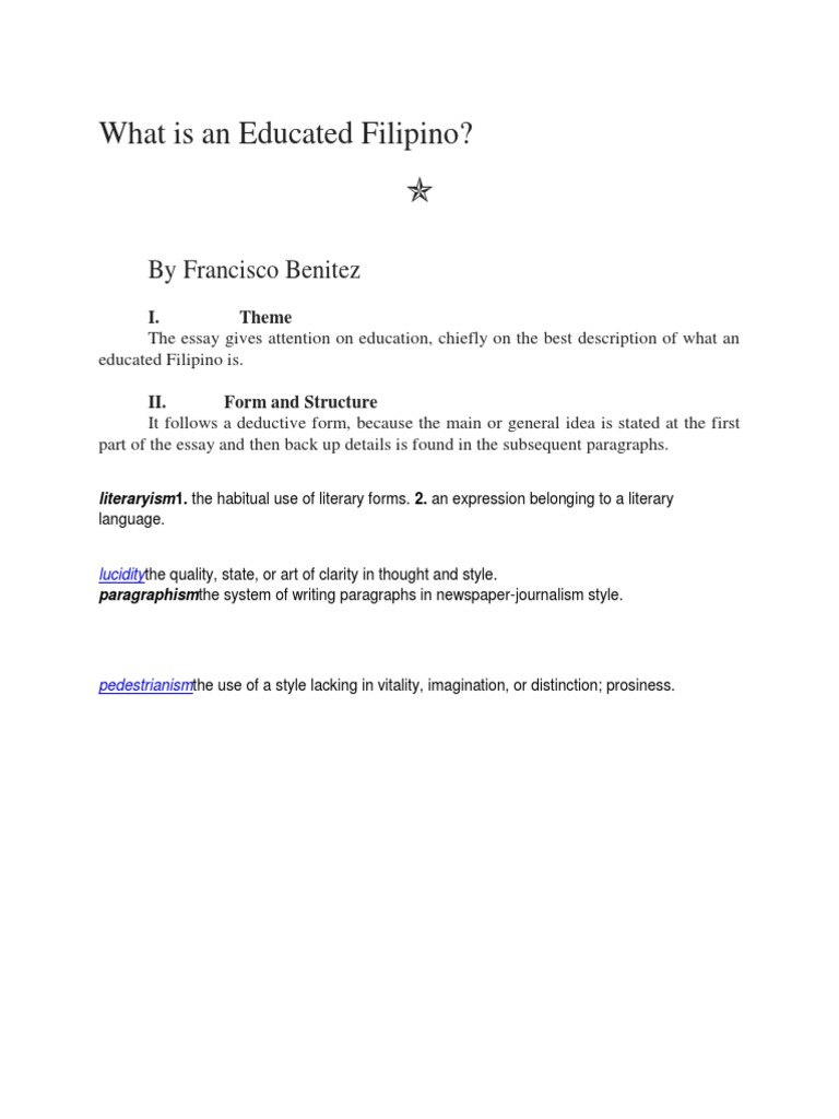 What Is An Educated Filipino?: by Francisco Benitez | PDF