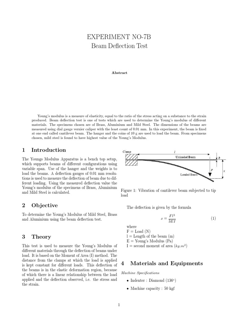 Experiment NO-7B Beam Deflection Test | PDF | Young's Modulus | Beam ...