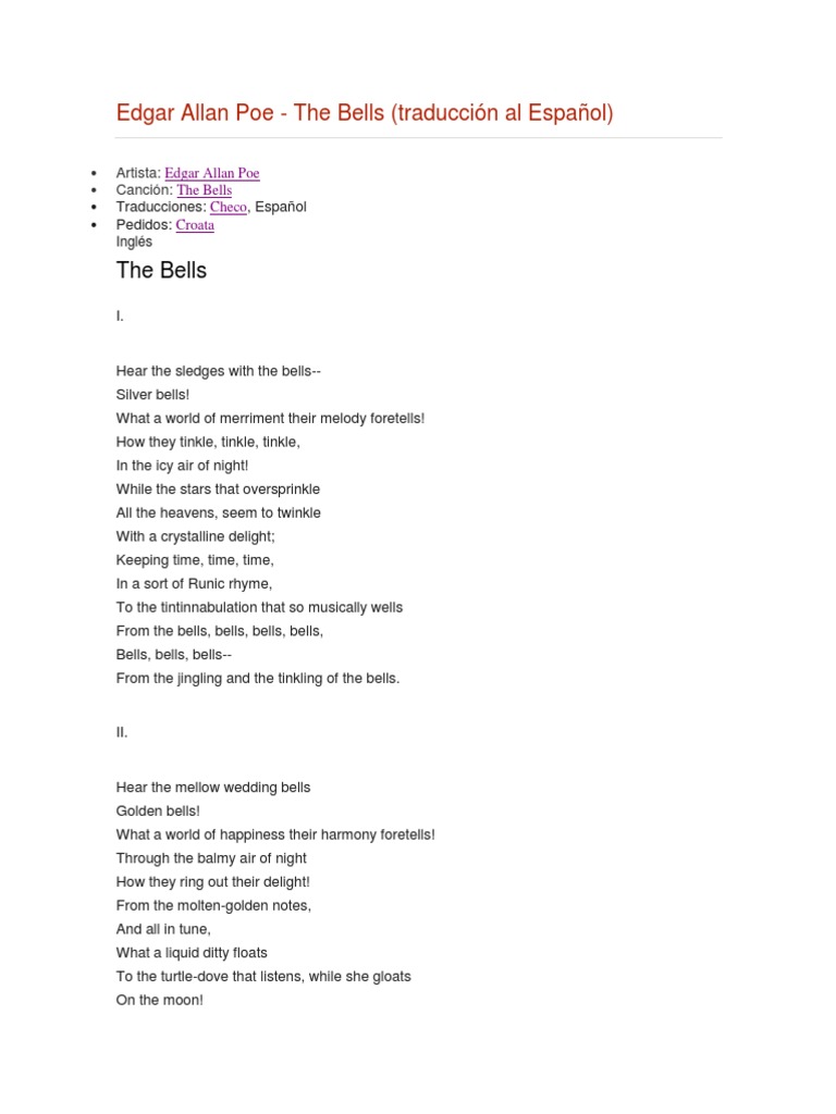 Edgar Allan Poe - The Bells / Las Campanas | PDF | Musical Forms | Sound