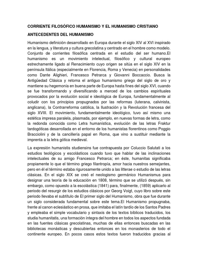 Corriente Filosófico Humanismo y El Humanismo Cristiano | PDF | Science ...