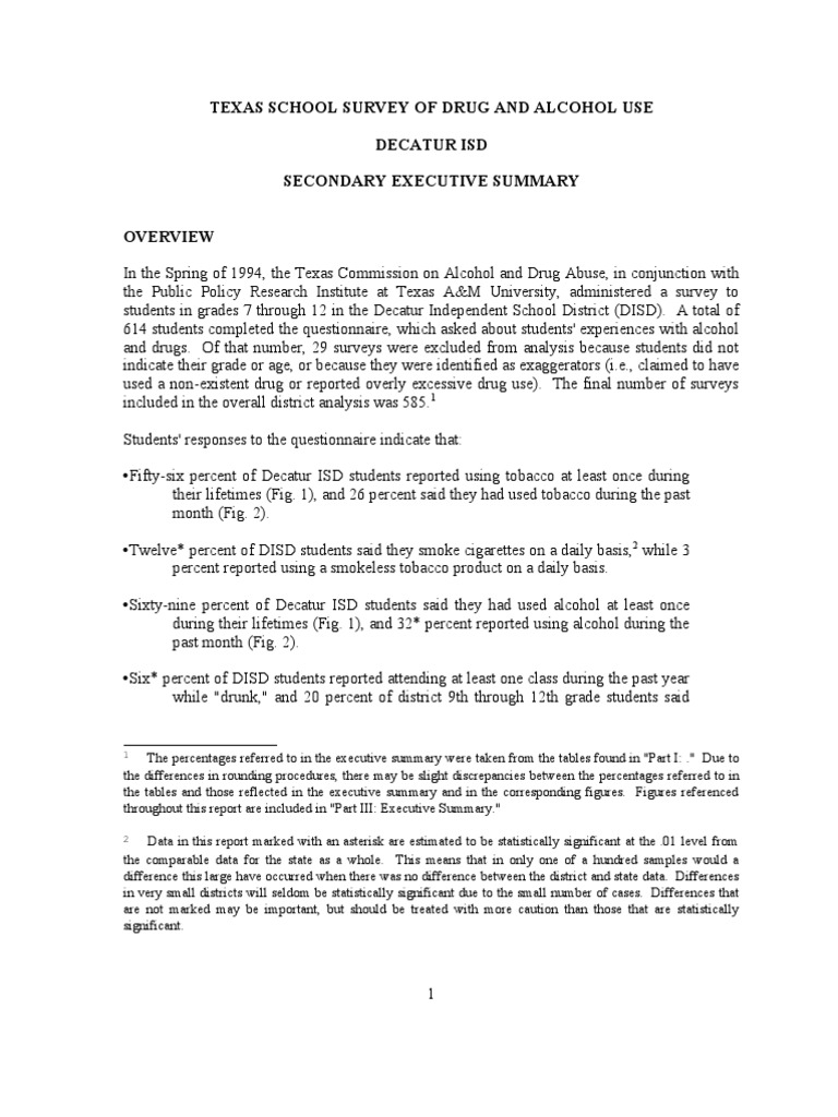 Decatur Isd - 1994 Texas School Survey of Drug and Alcohol Use | PDF ...
