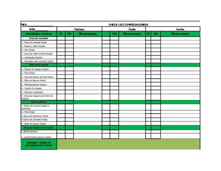 Check List Comedor-cocina
