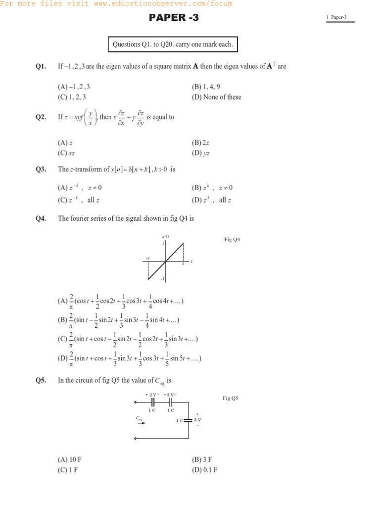 GATE ECE Model Question Paper Solved 3 | PDF | Mosfet | Electronic ...