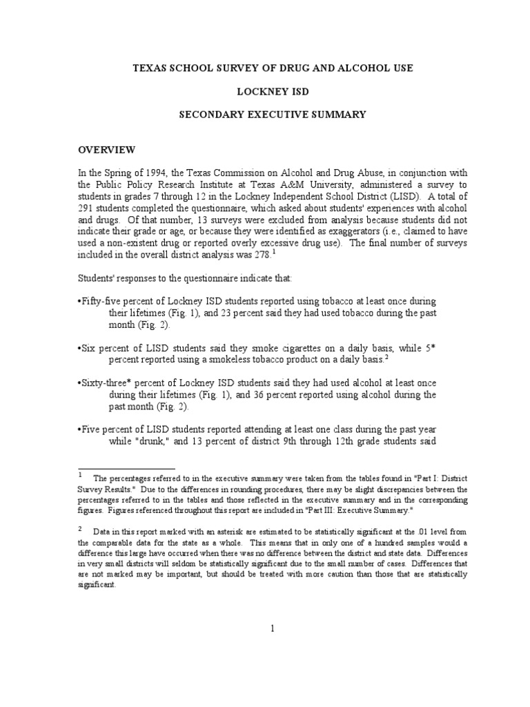 Lockney Isd - 1994 Texas School Survey of Drug and Alcohol Use | PDF ...