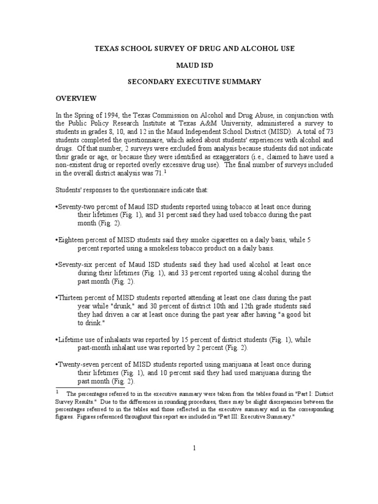 Maud Isd - 1994 Texas School Survey of Drug and Alcohol Use | PDF ...