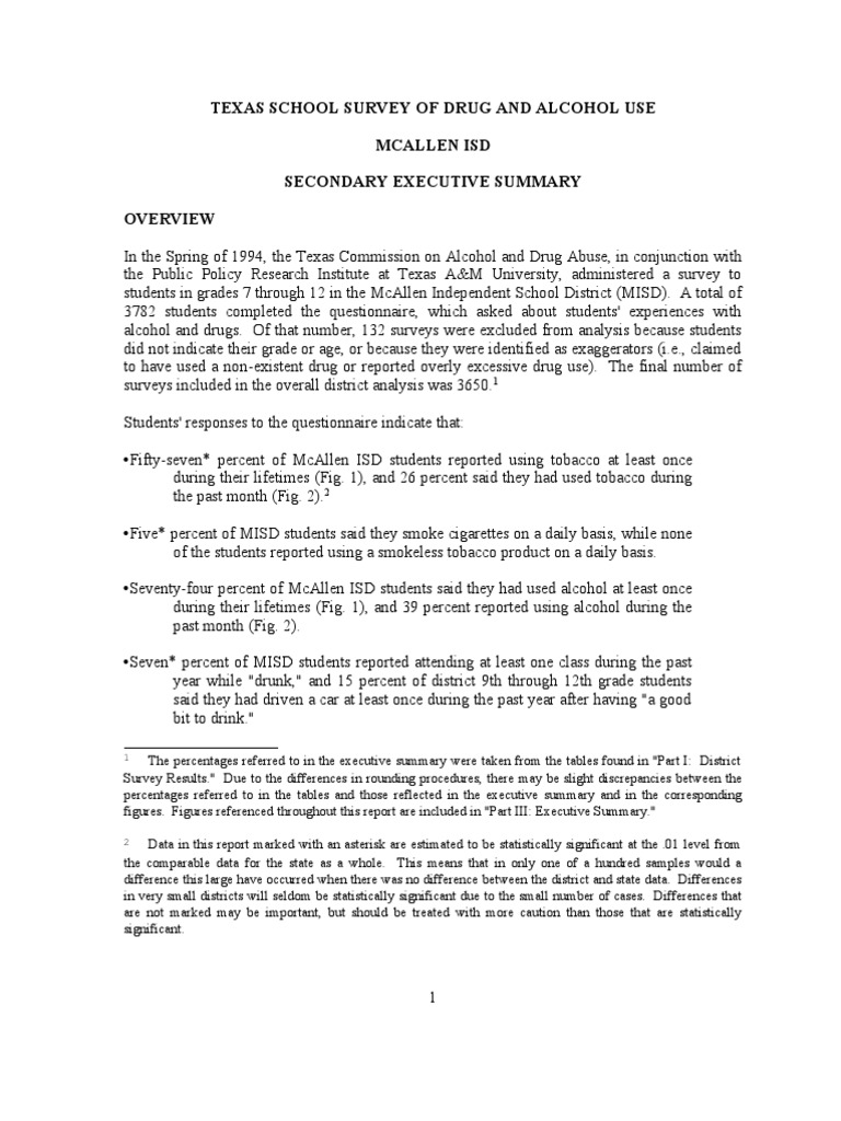 Mcallen Isd - 1994 Texas School Survey of Drug and Alcohol Use | PDF ...
