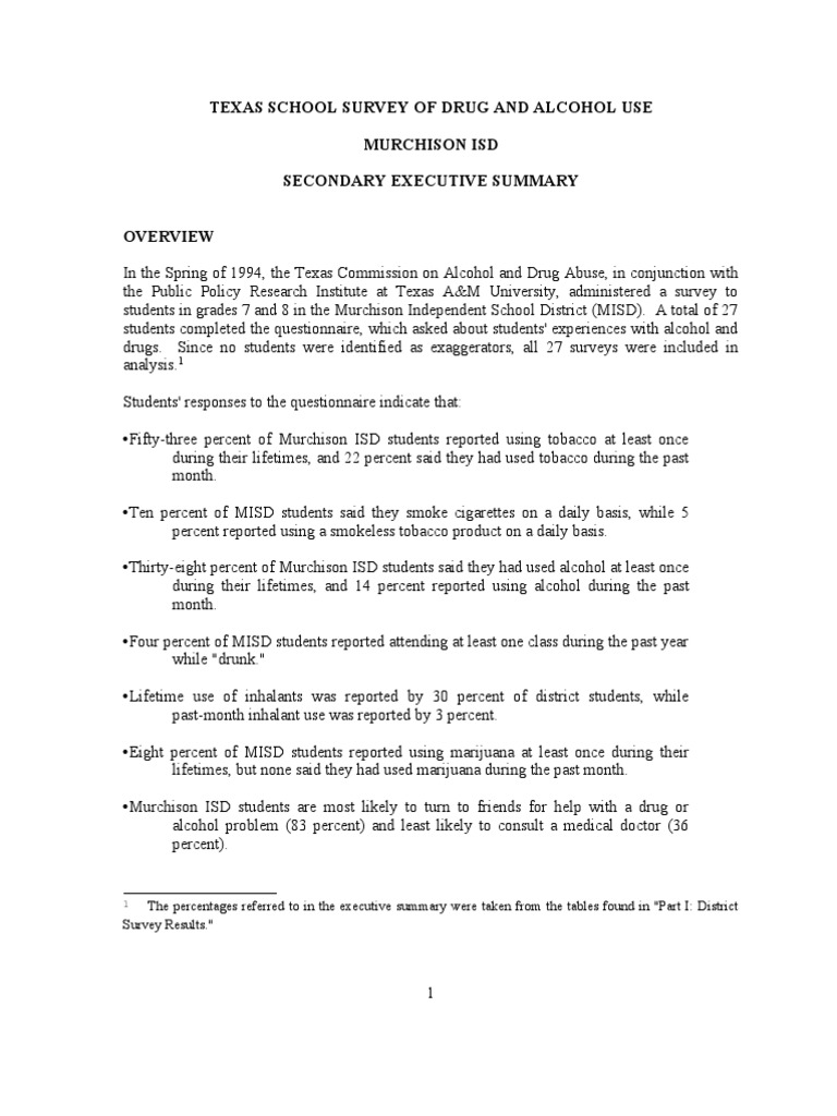 Murchison Isd - 1994 Texas School Survey of Drug and Alcohol Use | PDF ...