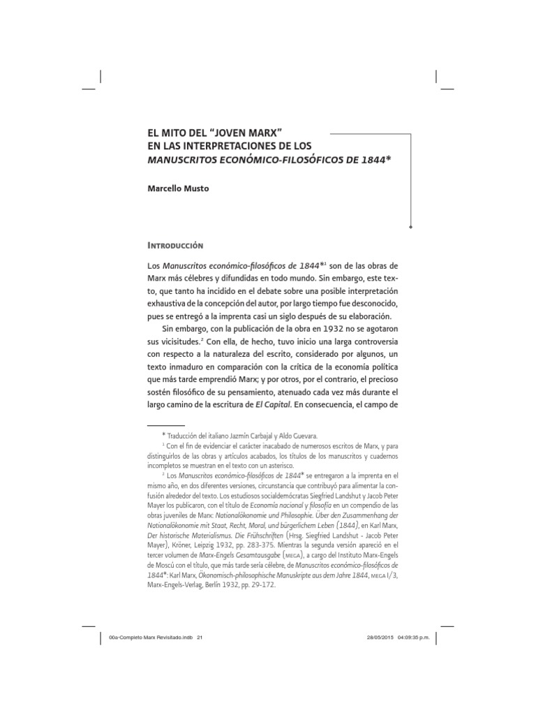 (2015) Marcello Musto - El Mito Del 'Joven Marx' | PDF | Karl Marx ...