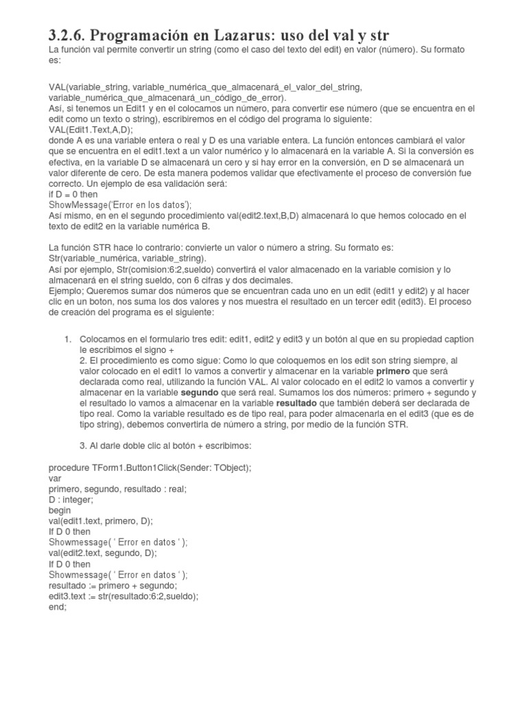 Uso de Val y STR en Delphi Lazarus | PDF | Variable (informática ...