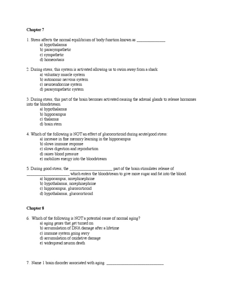 Brain Bee Quiz Chapter 7-16 PDF | Stress (Biology) | Self-Improvement