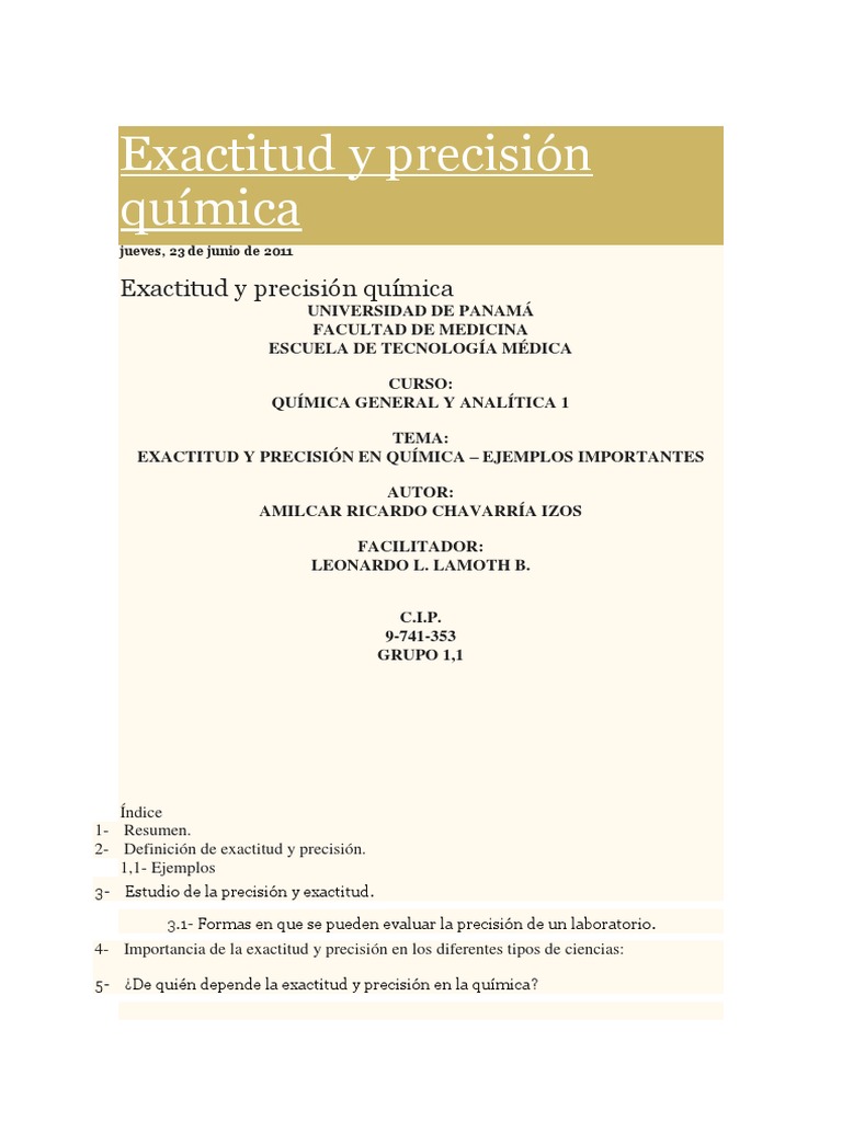 Exactitud y Precisión Química | PDF | Reloj | Medición