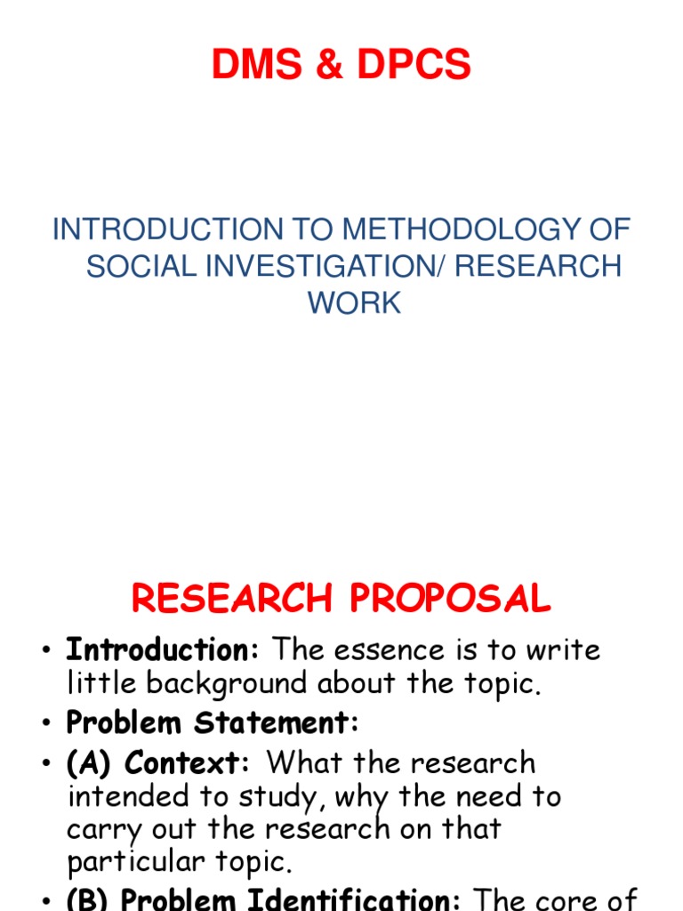 Dms & DPCS: Introduction To Methodology of Social Investigation/ Research Work | Download Free ...