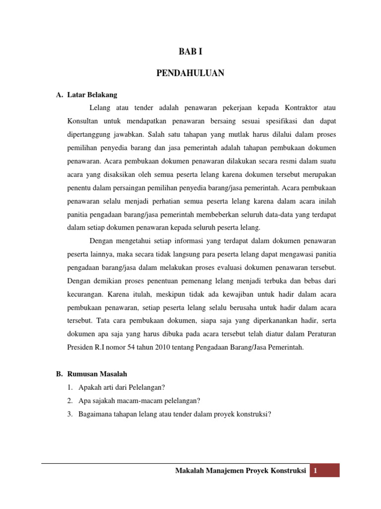 Makalah Tahapan Tender KLMPK | PDF
