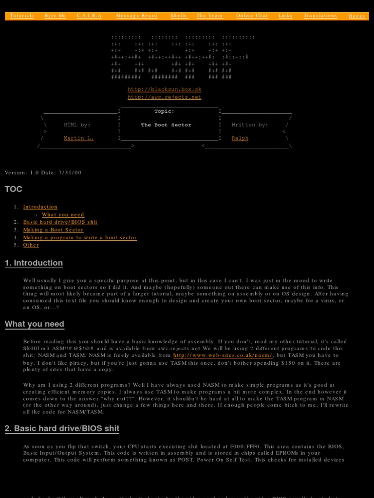 Programming - The Boot Sector | PDF | Booting | Bios